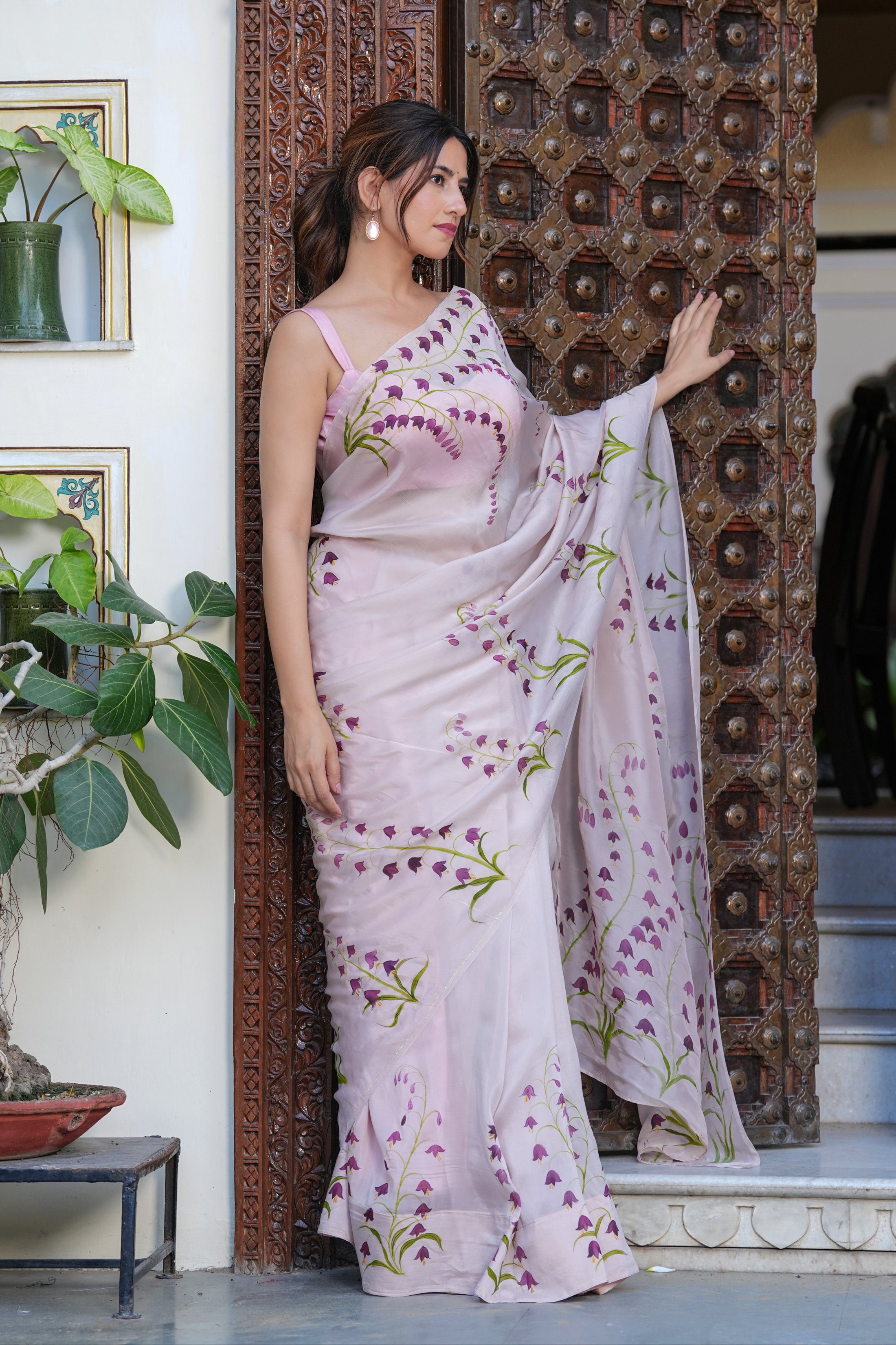 Hand Painted Bell Flower Saree in Jaipur – Sanjoni