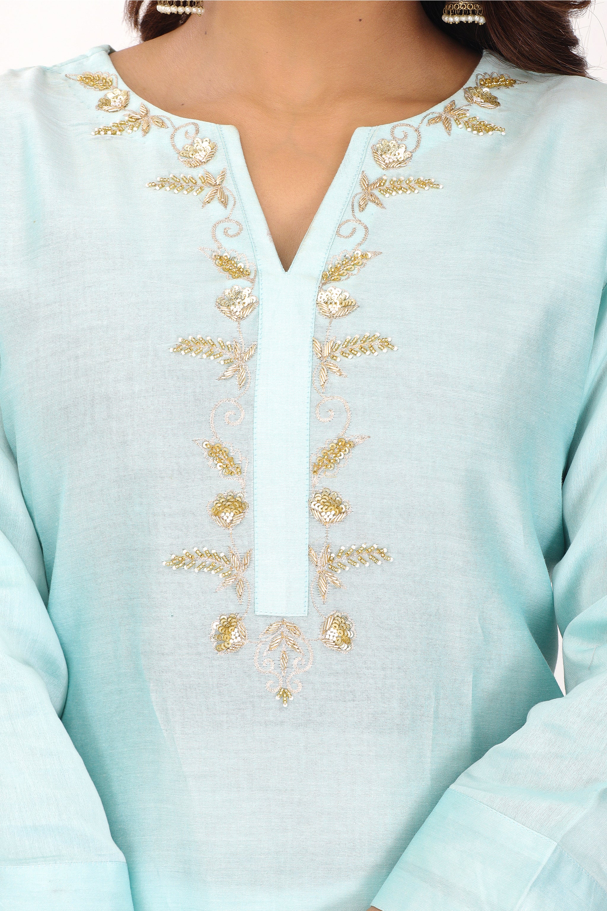 Hand Painted White Rose Straight Suit – Sanjoni
