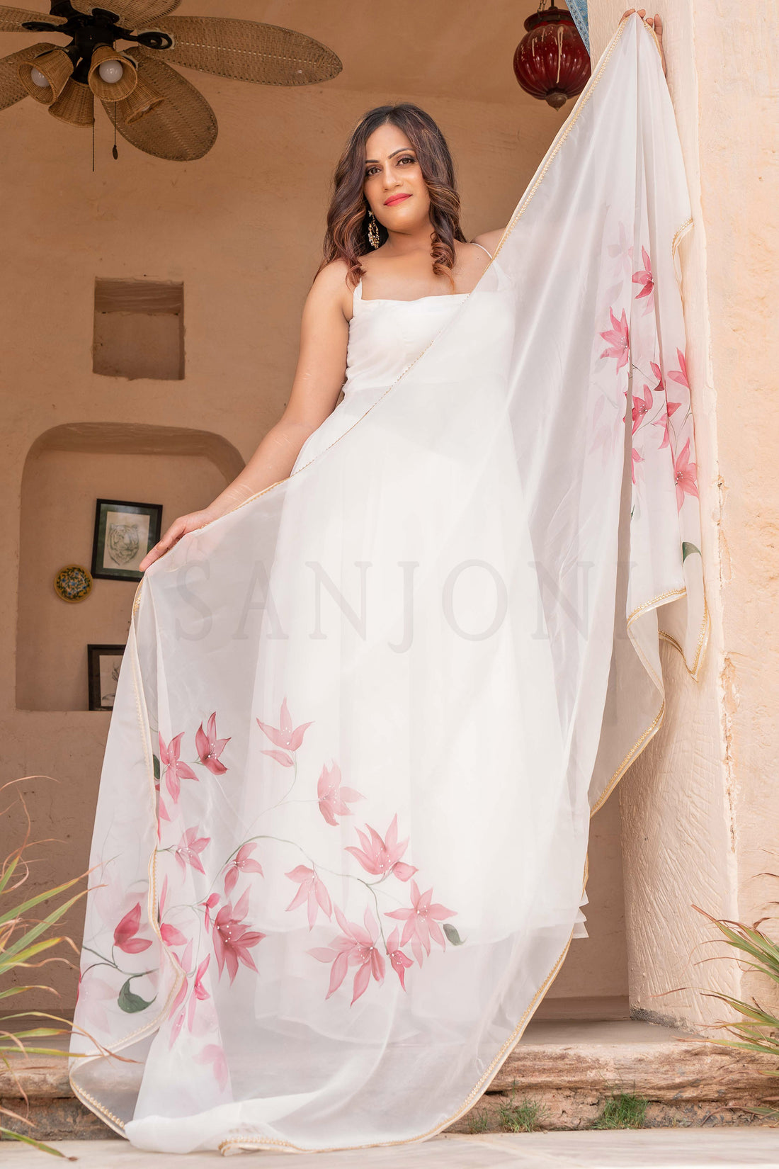 Hand Painted Organza Star Flower Anarkali – Sanjoni